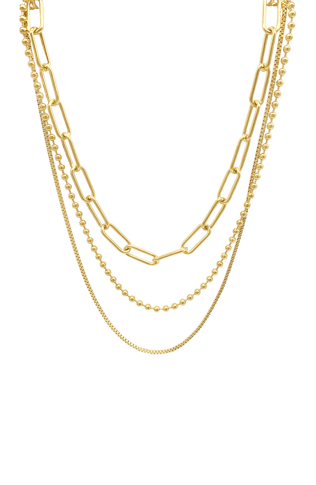 Adornia 14K Yellow Gold Plated Paperclip, Ball & Box Chain Necklace Set ...
