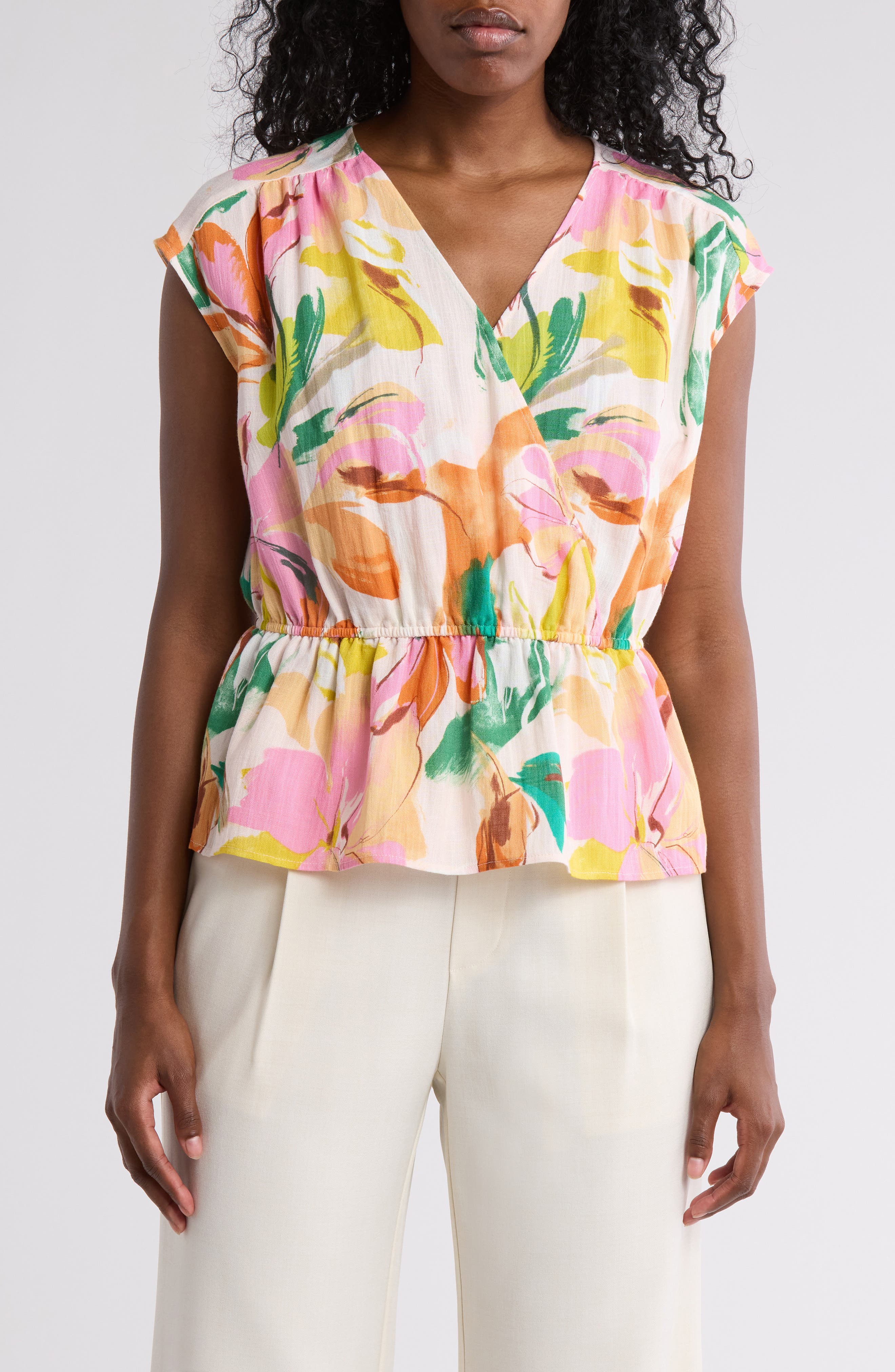 Gemma + Jane Floral Cap Sleeve Peplum Top | Nordstromrack