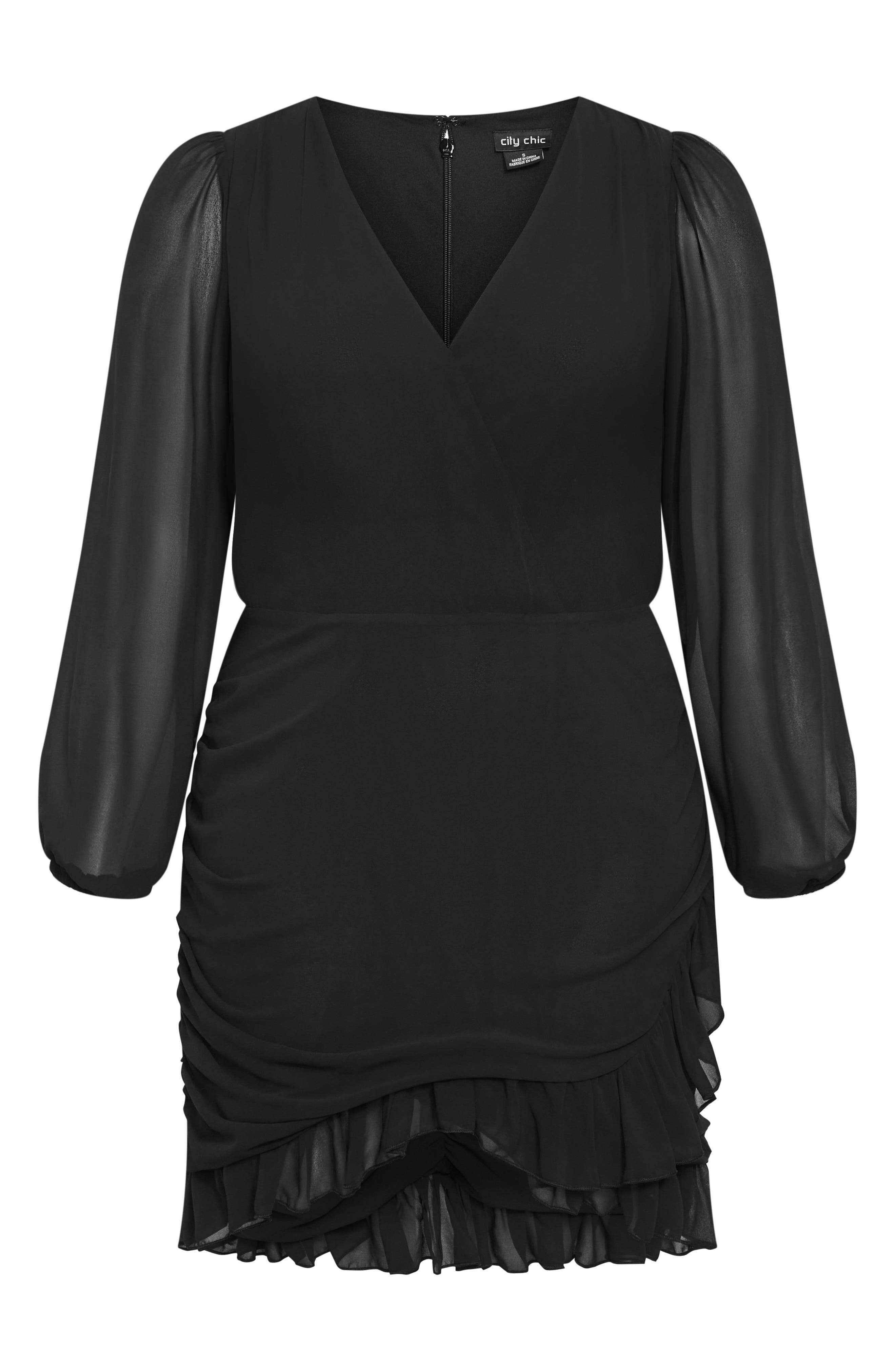 City Chic Kitty Long Sleeve Ruffle Trim Minidress | Nordstromrack