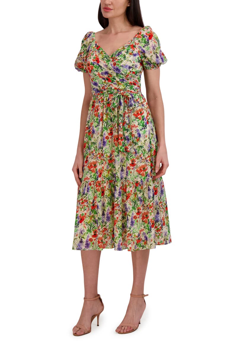 Julia Jordan Floral Puff Sleeve Fit & Flare Midi Dress | Nordstromrack