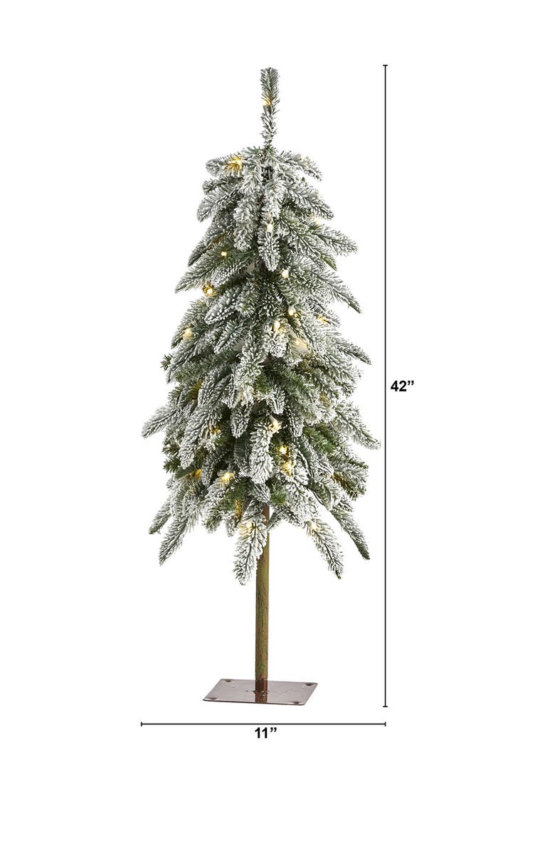 NEARLY NATURAL 3.5ft. Flocked Washington Alpine Christmas Tree with 50 ...