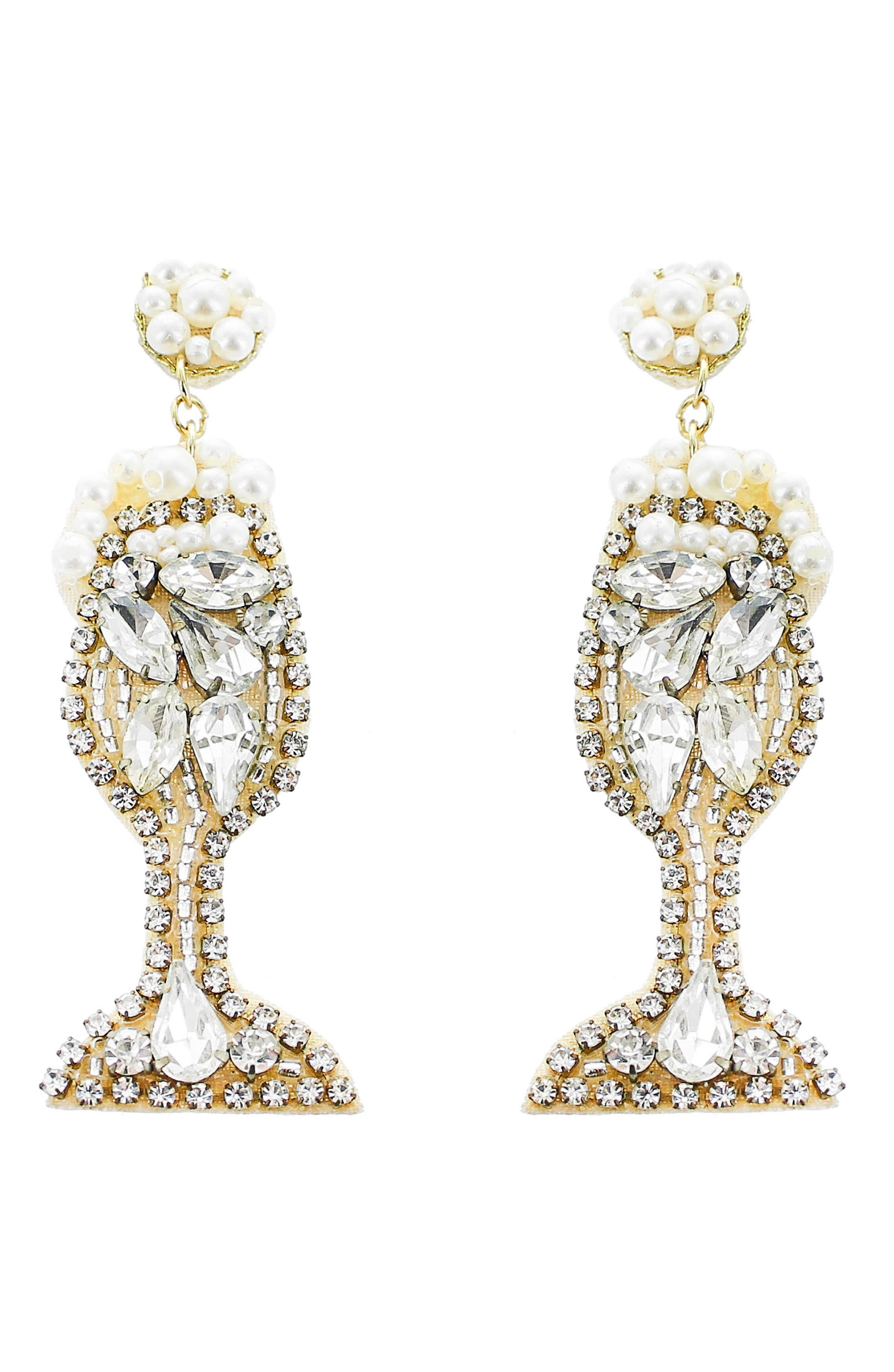 Panacea Imitation Pearl & Crystal Champagne Glass Drop Earrings ...