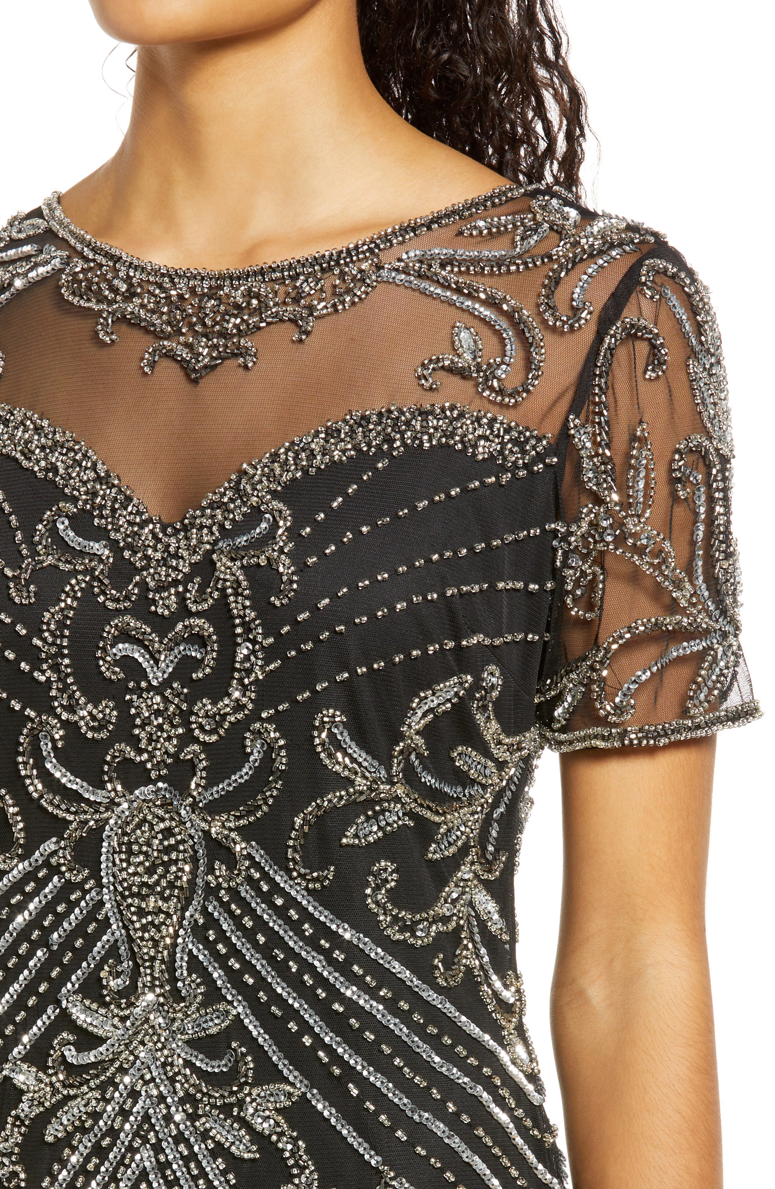 Pisarro Nights Illusion Beaded Mesh Column Gown | Nordstrom