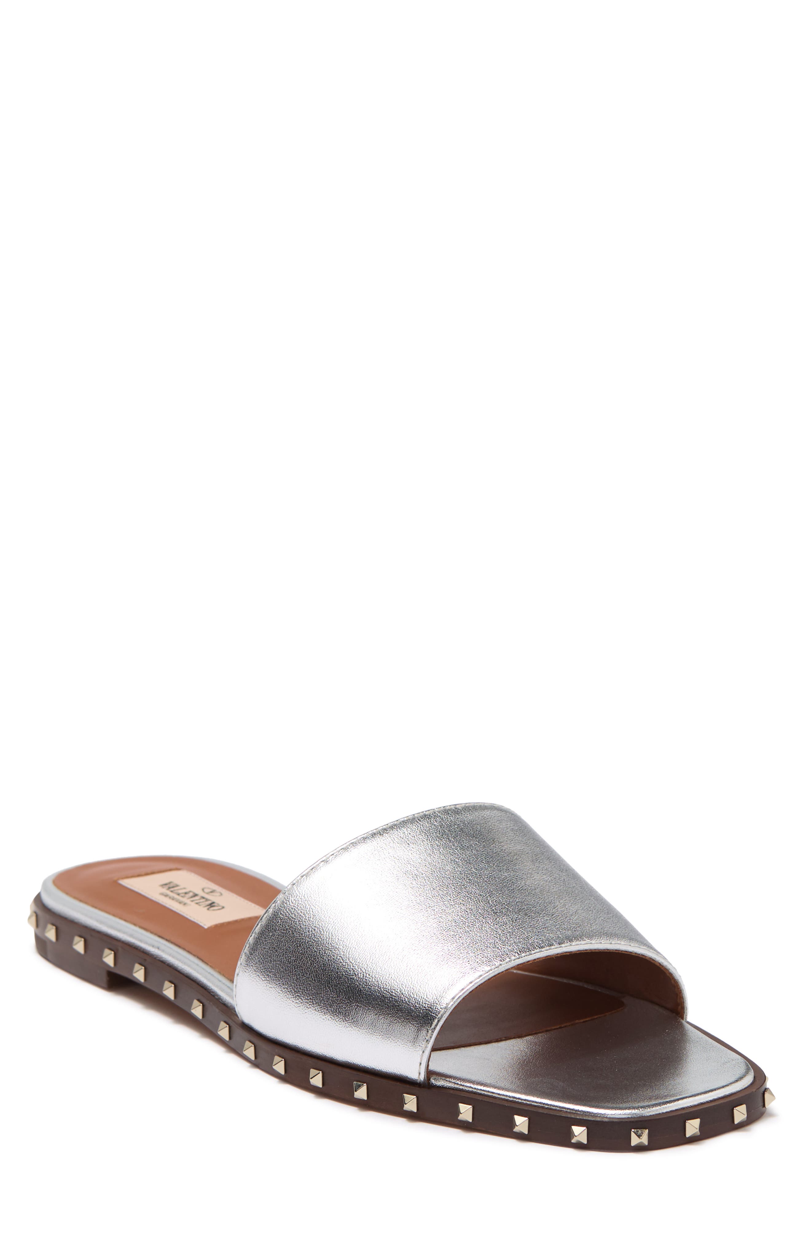 Valentino Garavani VALENTINO Metallic Leather Slide Sandal | Nordstromrack