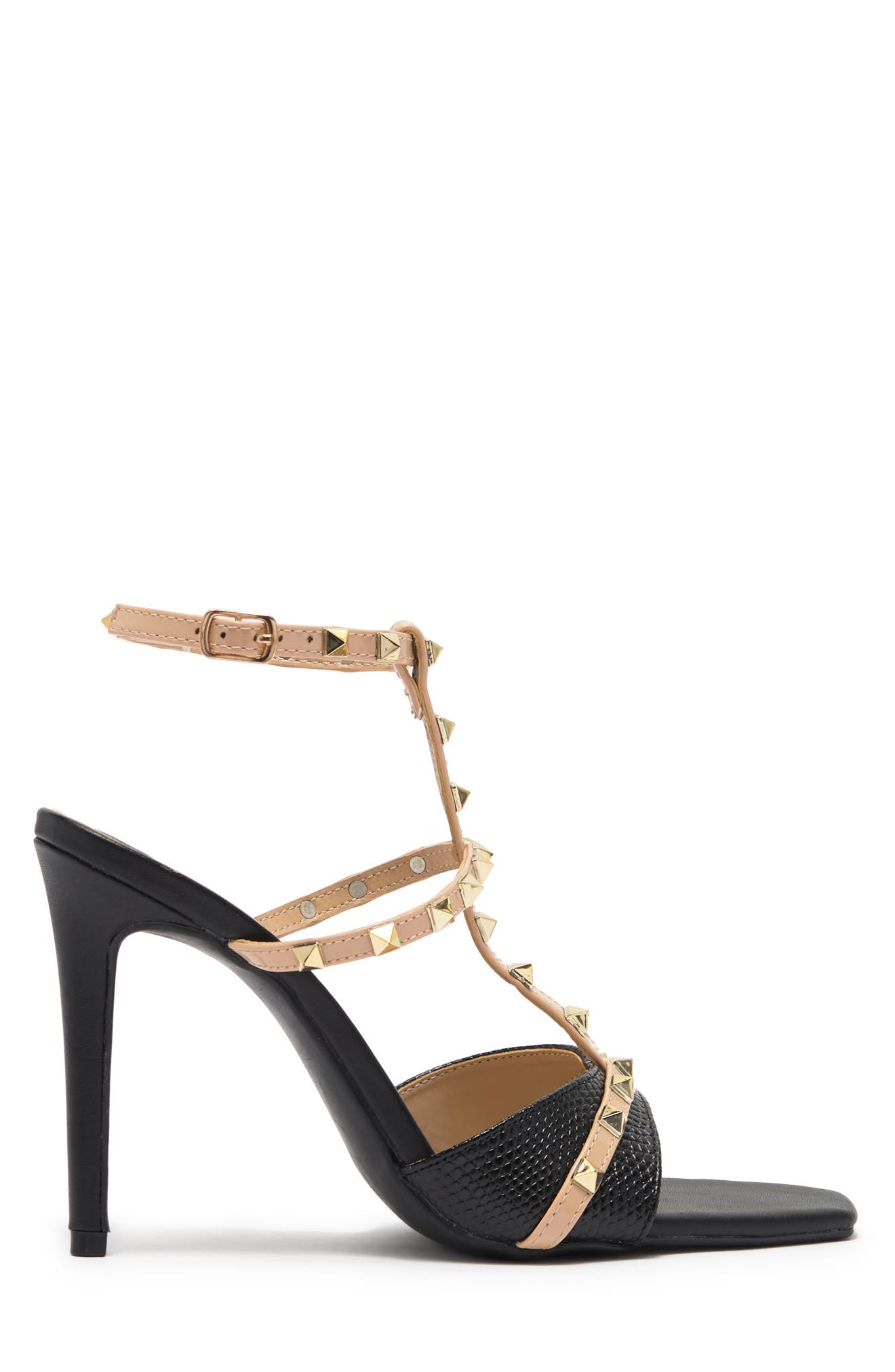 WILD DIVA LOUNGE Lizard Embossed Studded Caged Heeled Sandal (Women ...