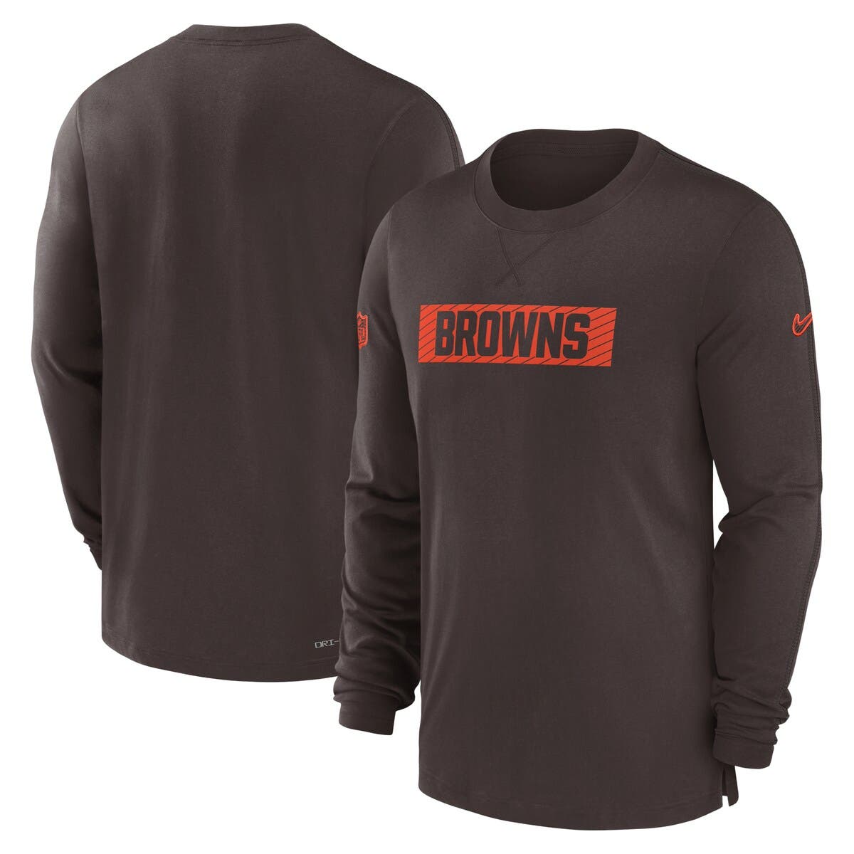 Men's Nike Brown Cleveland Browns Sideline Player Performance Long ...