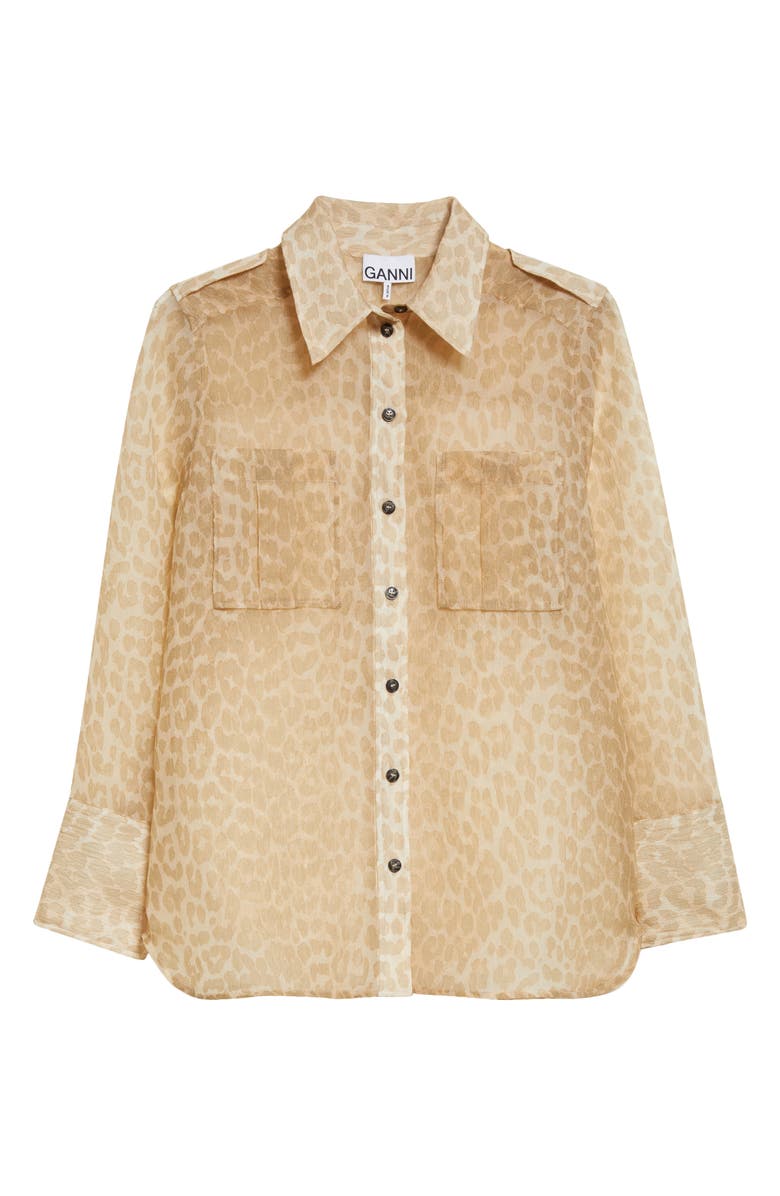 Ganni Leopard Print Sheer Button-Up Shirt | Nordstromrack