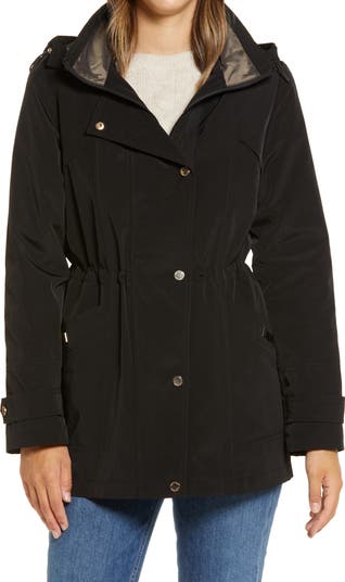 Gallery Cinched Waist Hooded Water Resistant Raincoat Gallery Cinched Waist Hooded Water Resistant Raincoat
