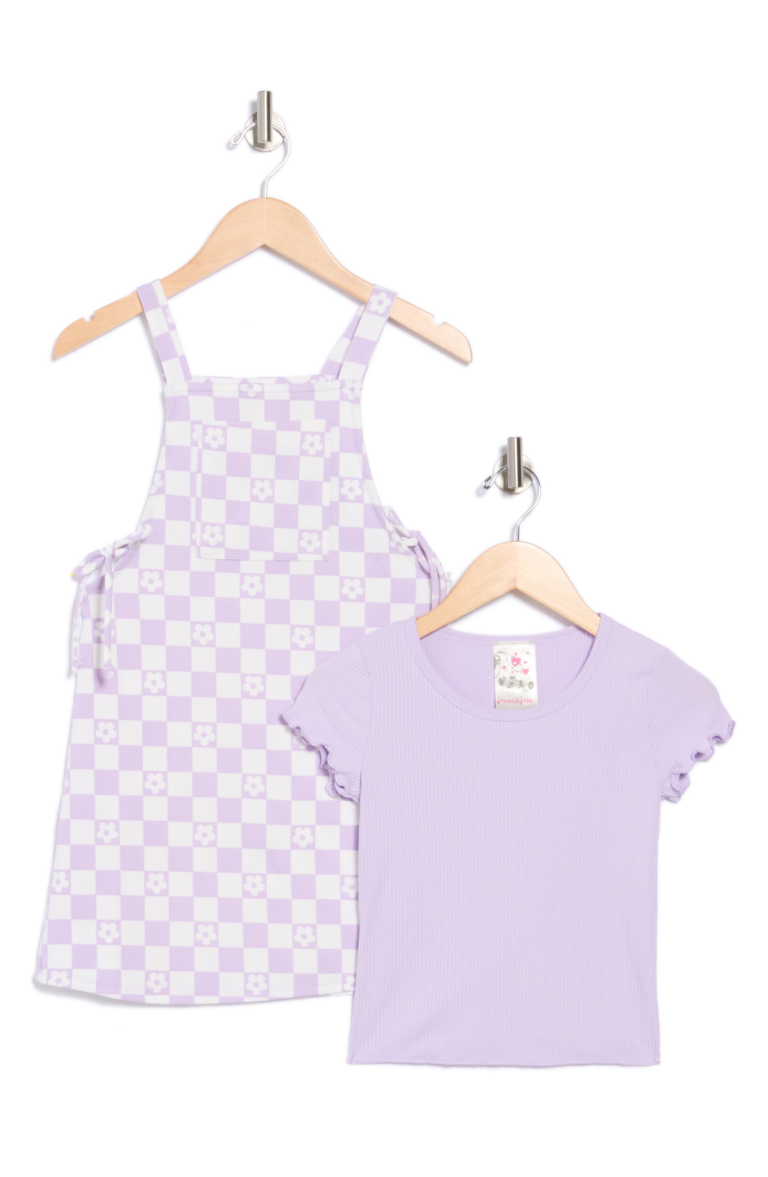Jenna & Jessie Kids' Checker Flower Dress & T-Shirt Set | Nordstromrack