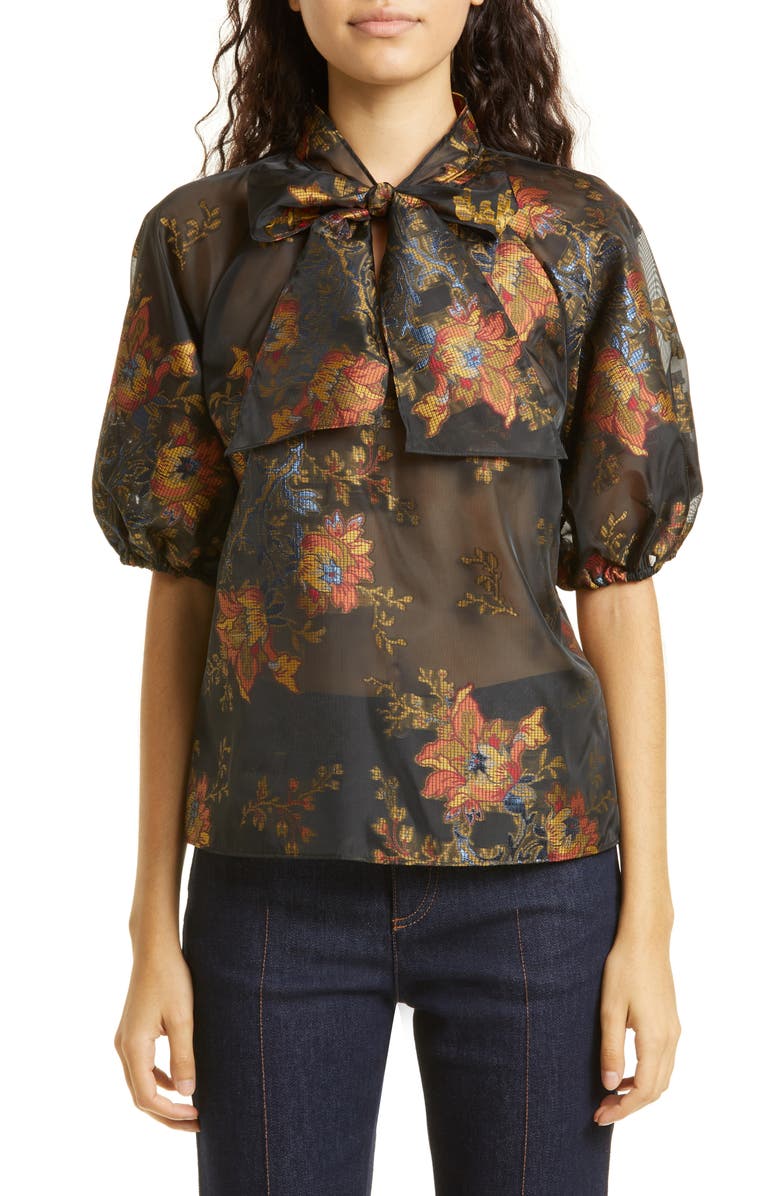 Ted Baker London Marshil Metallic Pussy Bow Puff Sleeve Top | Nordstromrack
