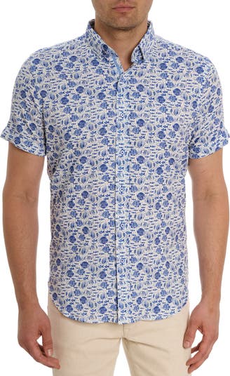 Robert Graham Fenwick Fish Print Short Sleeve Button-Up Shirt ...