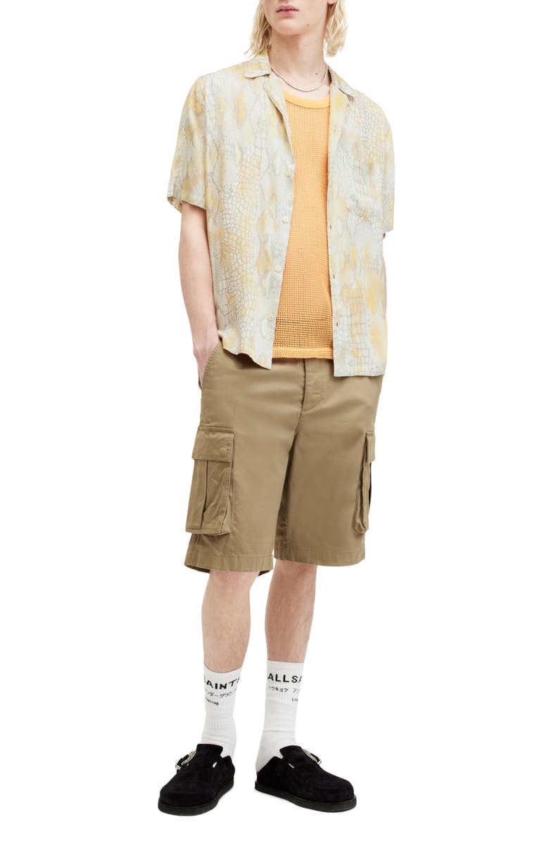 AllSaints Skrale Snake Print Convertible Collar Camp Shirt | Nordstromrack