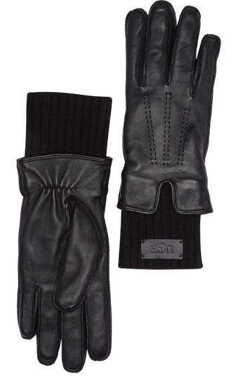 UGG® UGG Leather Knit Cuff Gloves | Nordstromrack