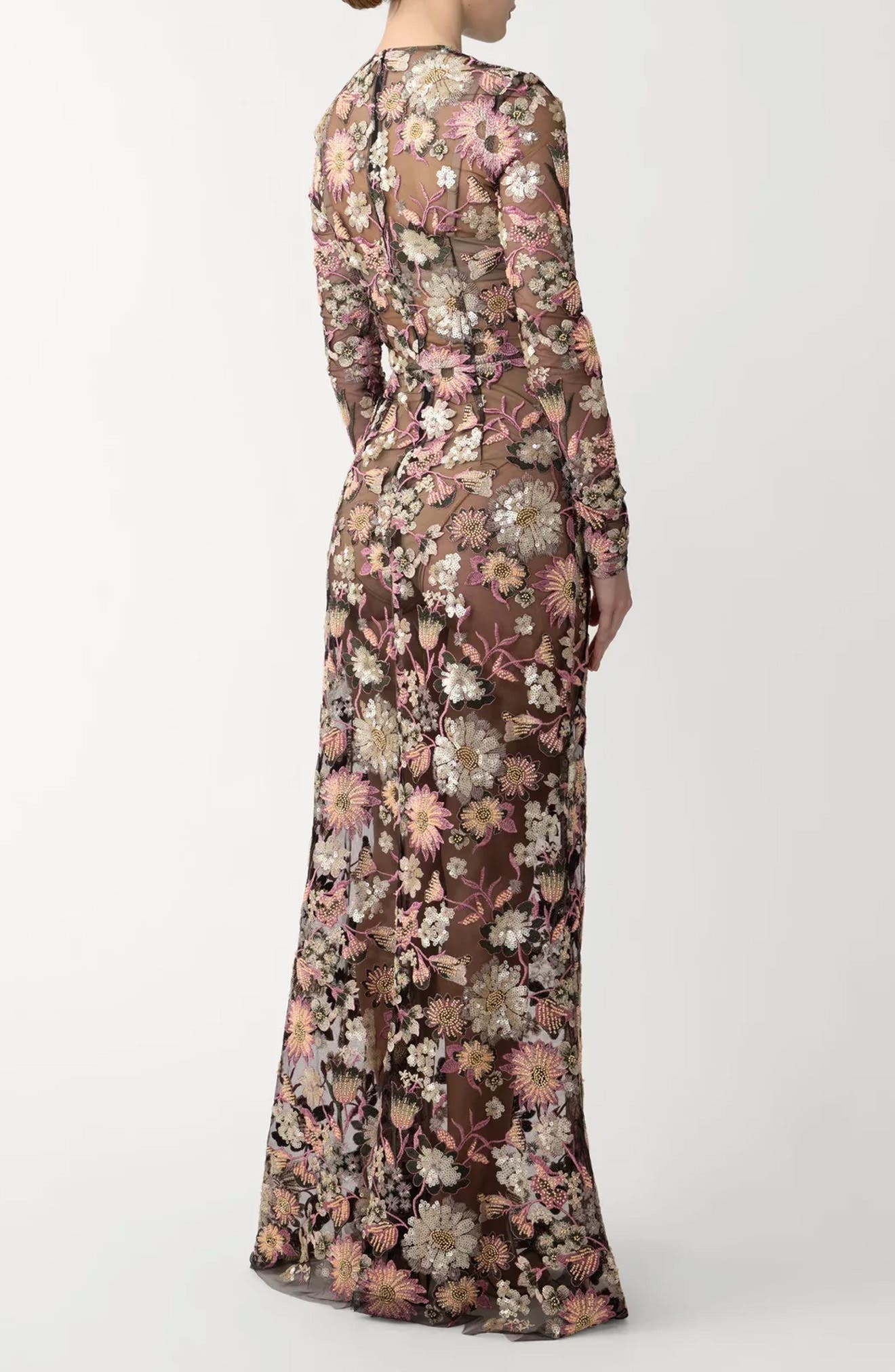 SAU LEE Goldie Embellished Long Sleeve Sheer Mermaid Gown | Nordstrom