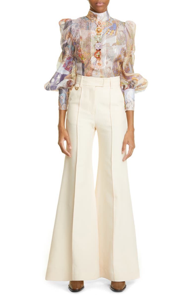 Zimmermann Zodiac Print Puff Sleeve Linen & Silk Blouse | Nordstrom