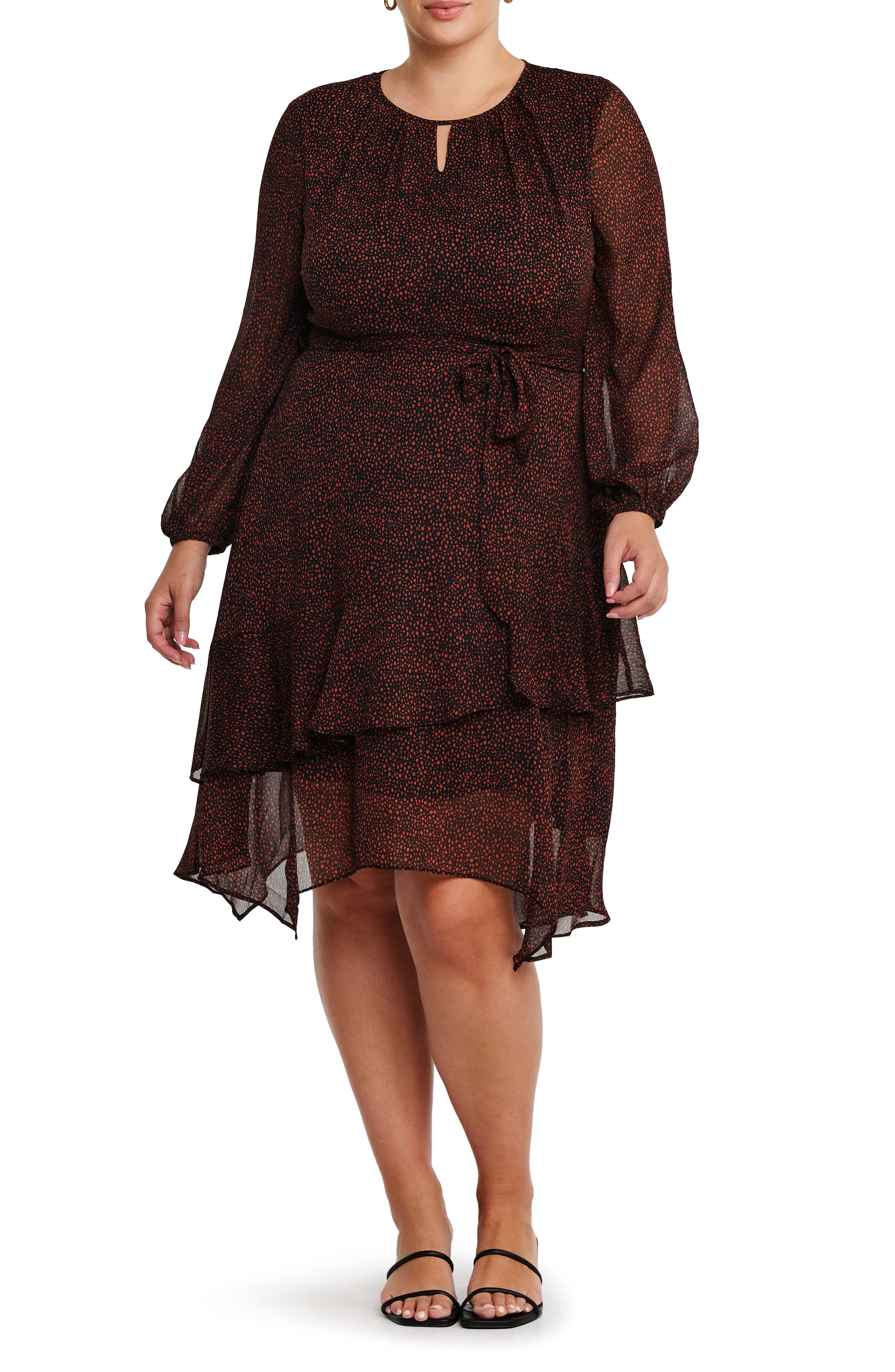 Estelle Camilla Print Tie Waist Long Sleeve Chiffon Dress | Nordstromrack