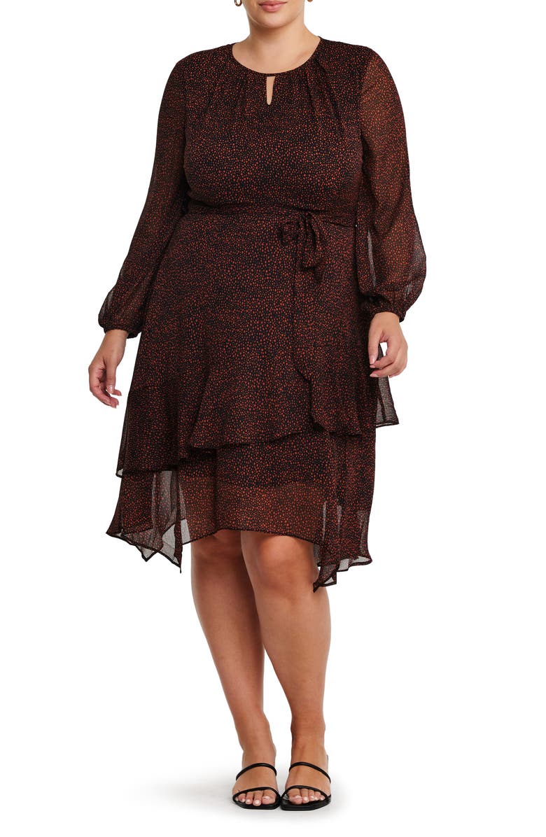 Estelle Camilla Print Tie Waist Long Sleeve Chiffon Dress | Nordstromrack