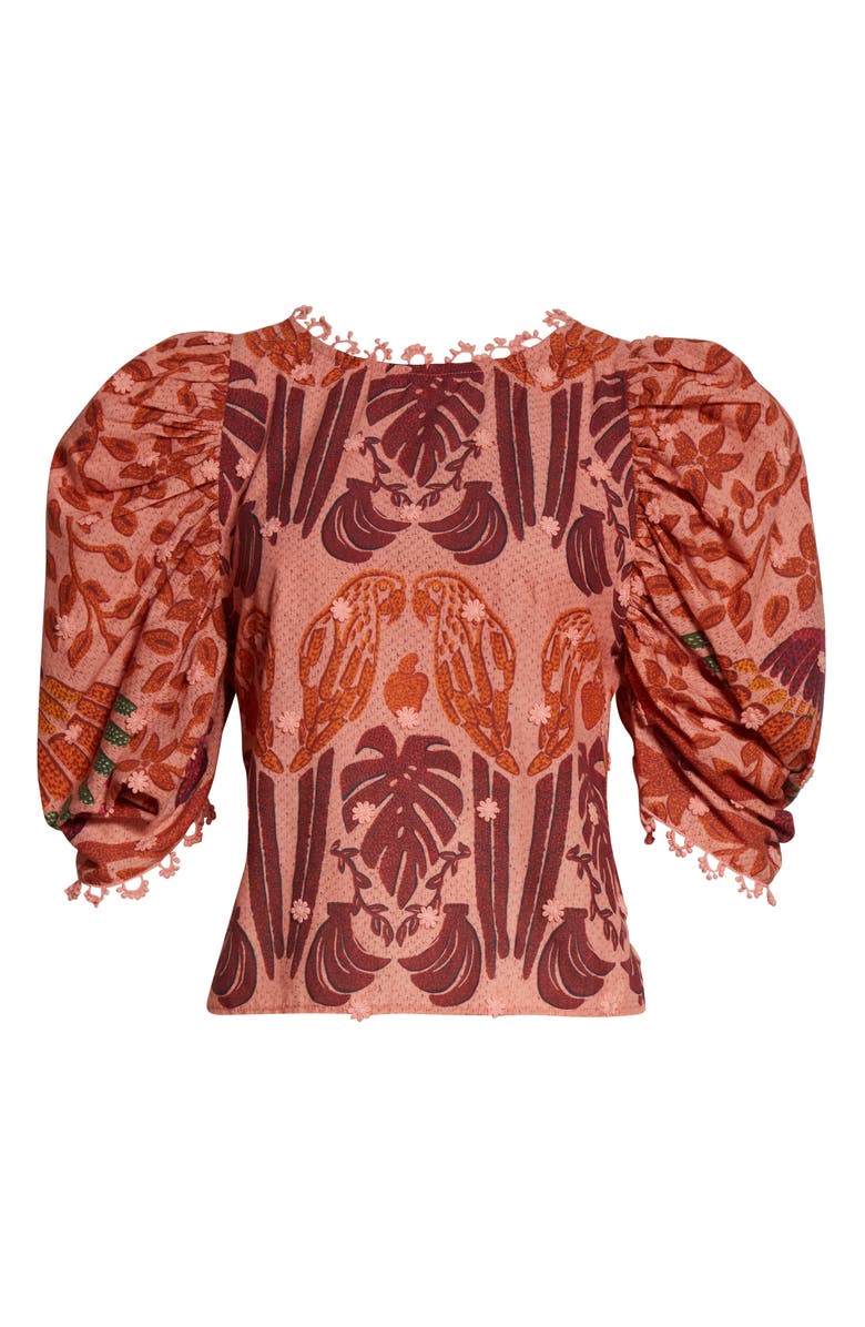 FARM Rio Ainika Macaws Puff Sleeve Cotton Blouse | Nordstromrack