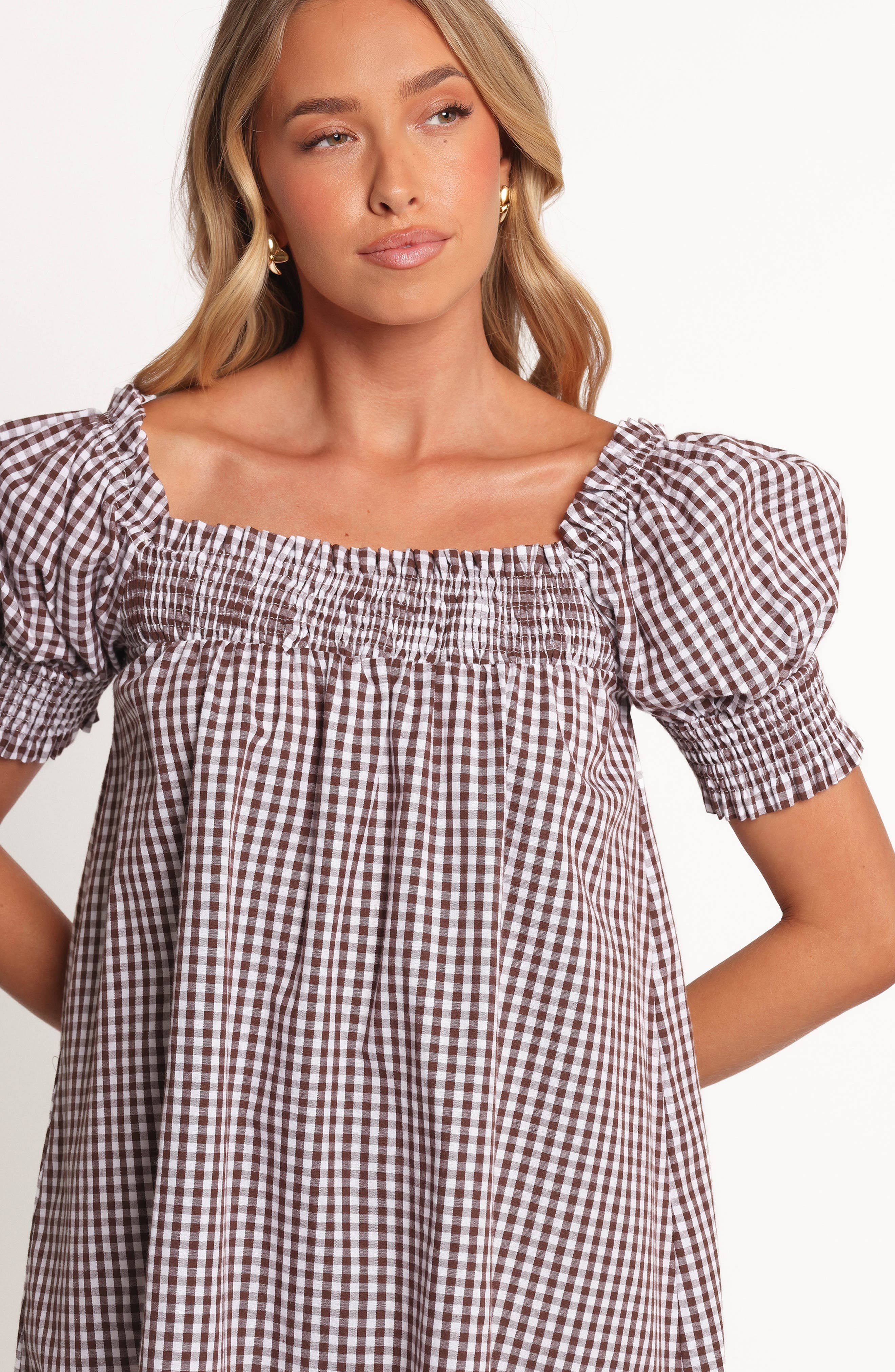 Petal & Pup Kennedy Puff Sleeve Smocked Gingham Minidress | Nordstromrack