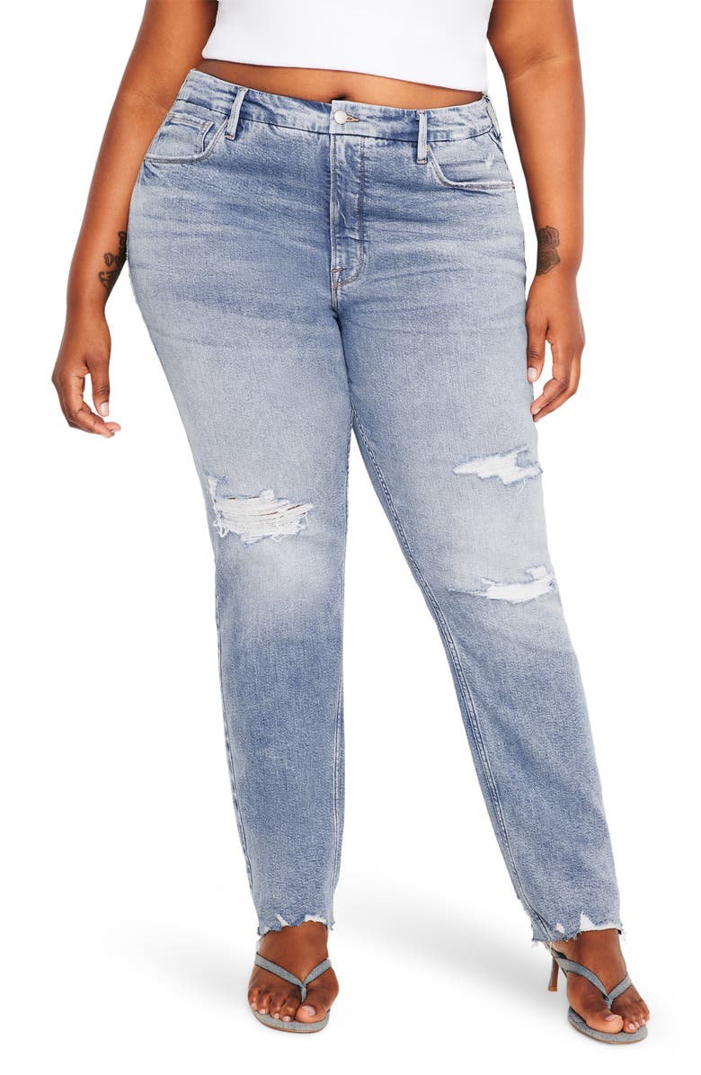 Good American Good Icon High Waist Ripped Straight Leg Jeans ...