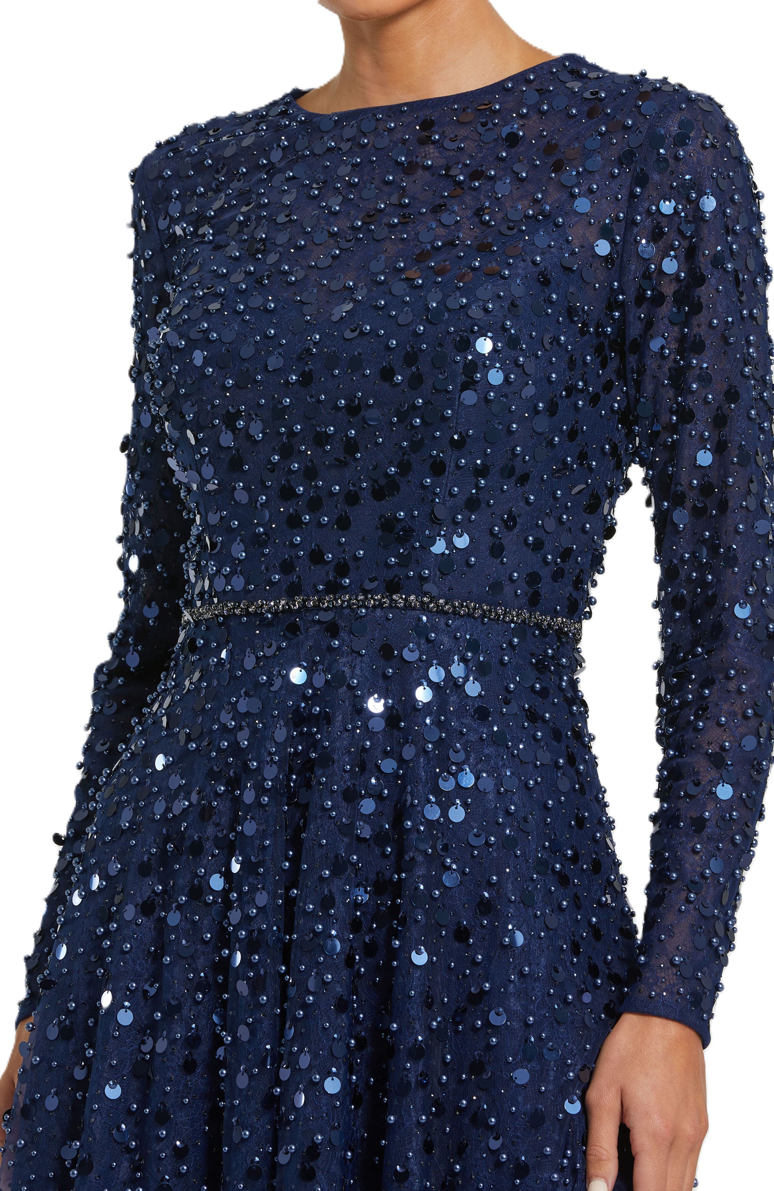 Mac Duggal Disc Embellished Sequin Gown with Feather Detail | Nordstrom