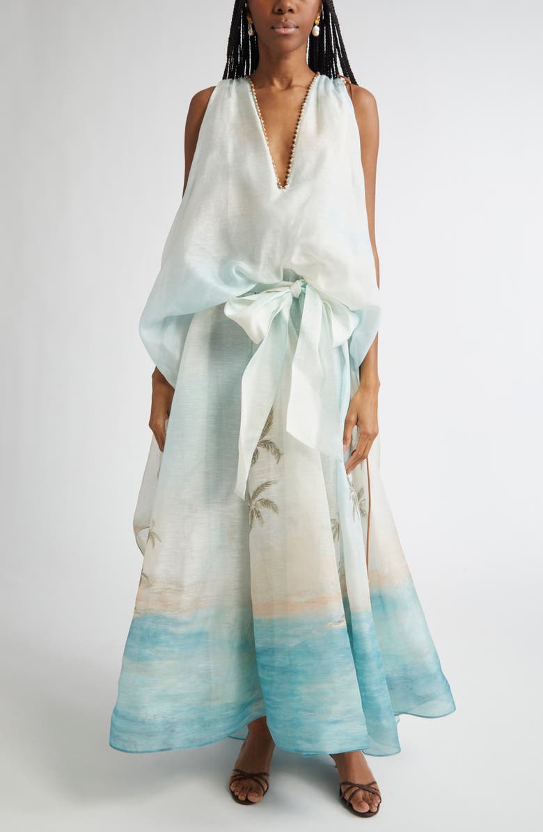 Zimmermann Seascape Print Organza Plunge Gown | Nordstromrack