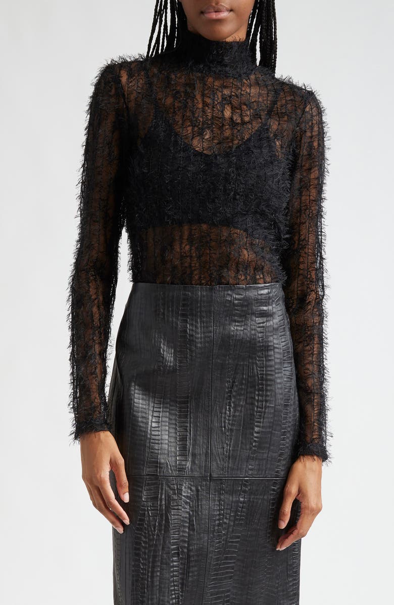 Róhe Texture Sheer High Neck Lace Top | Nordstromrack