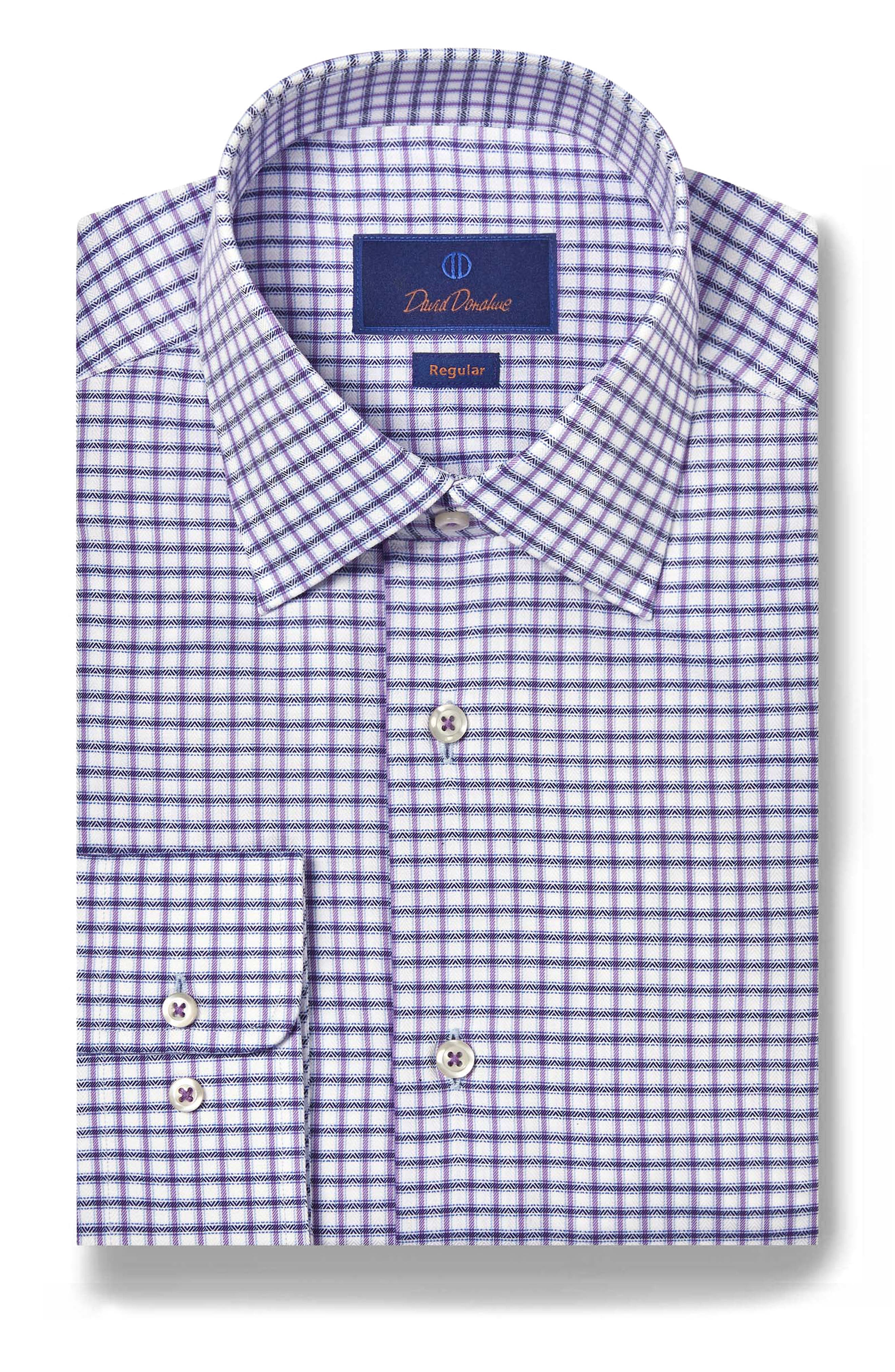David Donahue Regular Fit Dobby Herringbone Check Dress Shirt ...