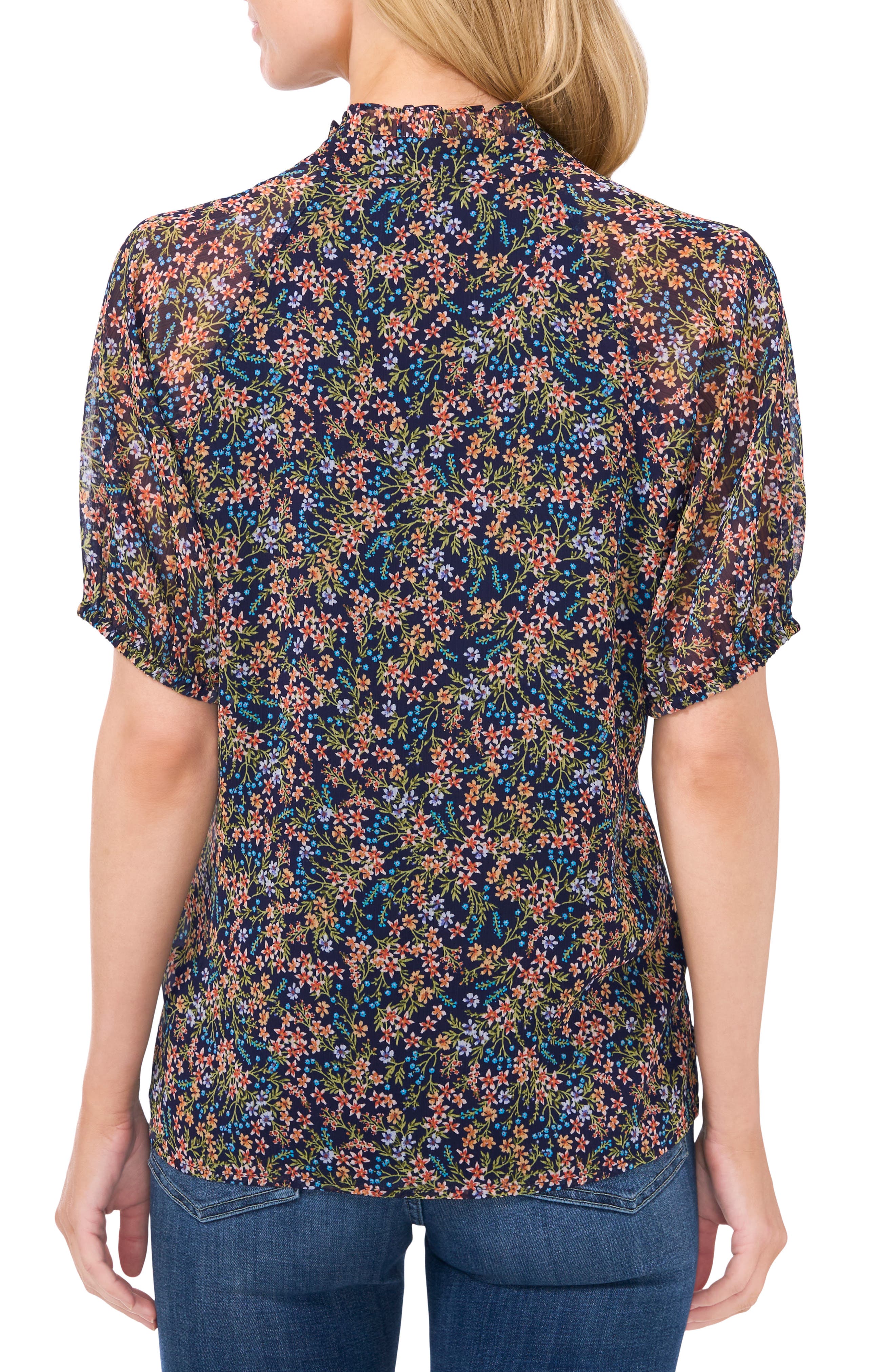CeCe Floral Print Ruffle Neck Top | Nordstromrack