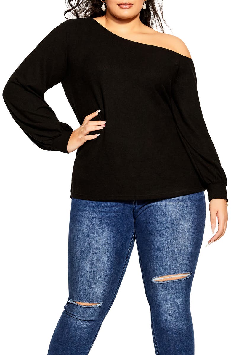 City Chic Shoulder Lust One-Shoulder Long Sleeve Top | Nordstromrack
