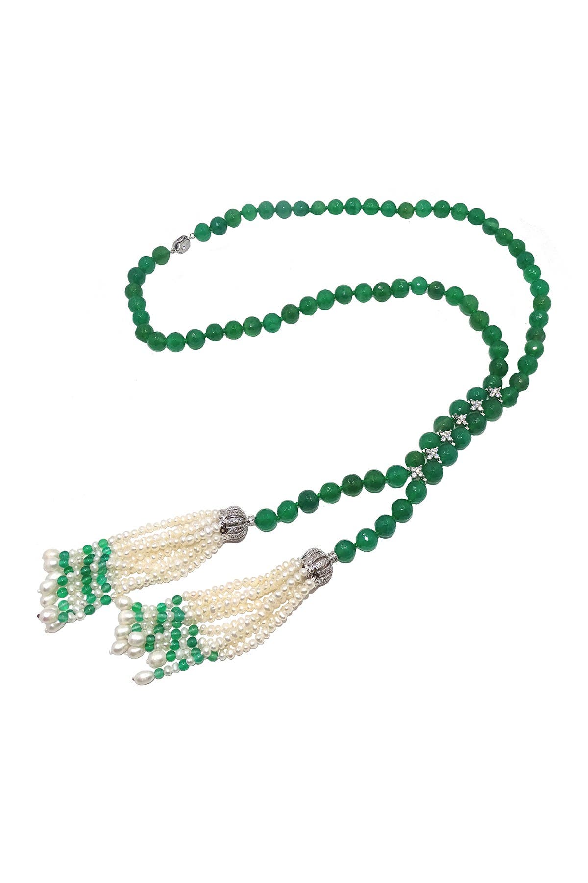 SAVVY CIE JEWELS Green Agate, Freshwater Pearl & Crystal Beaded Y ...