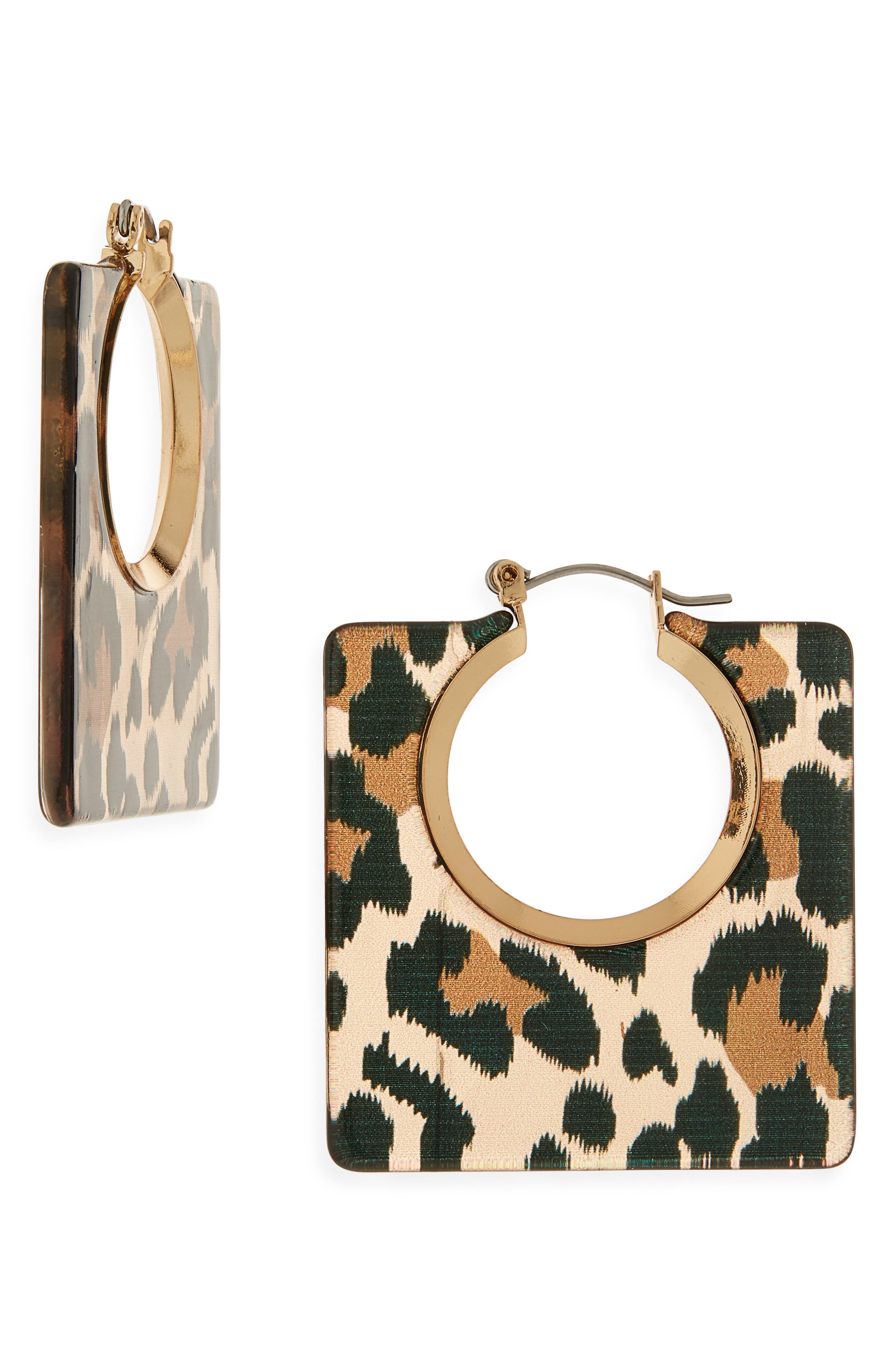 Tasha Leopard Print Square Resin Hoop Earrings | Nordstromrack