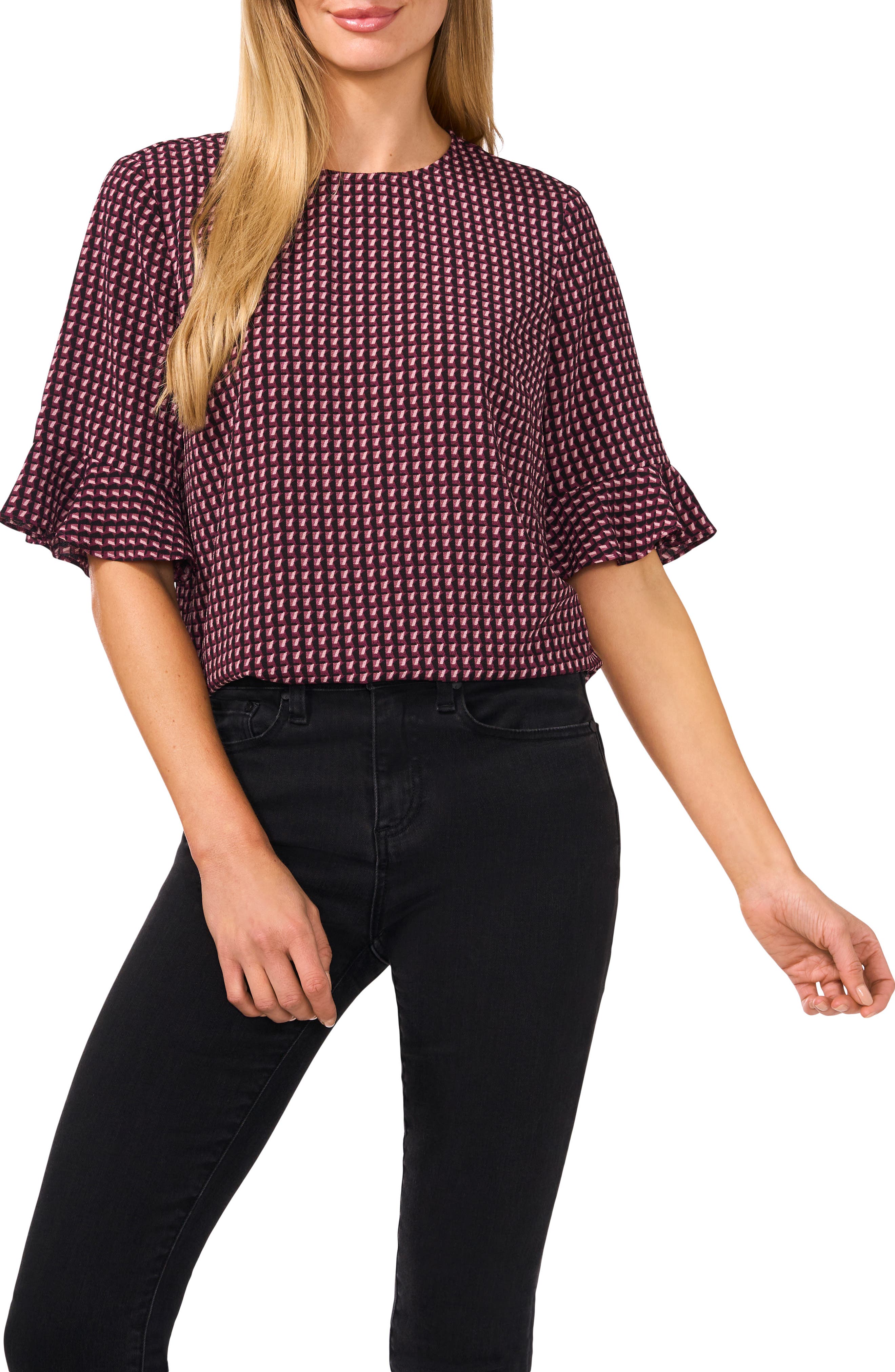 CeCe Ruffle Cuff Elbow Sleeve Top | Nordstromrack