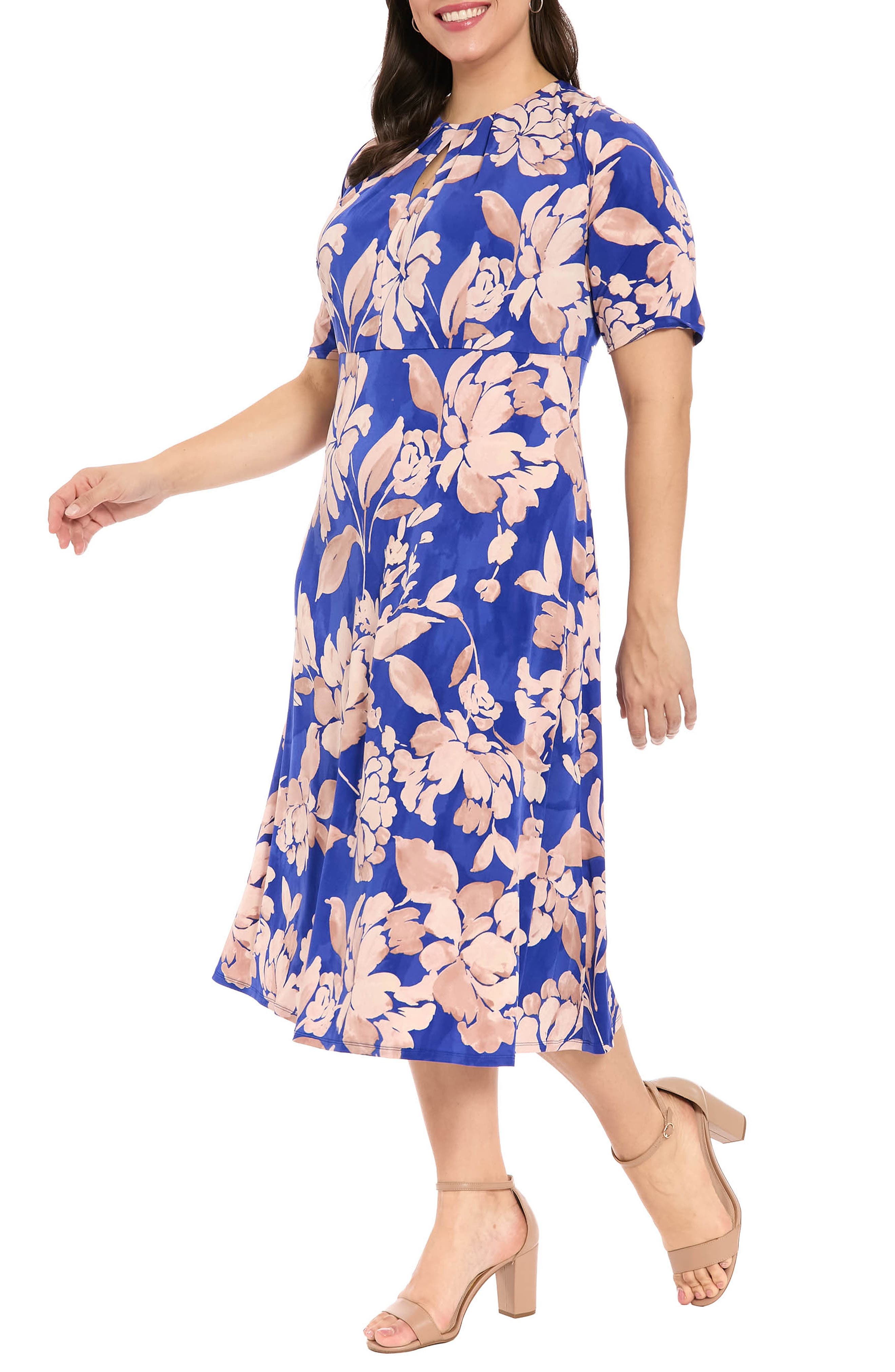London Times Floral Print Keyhole Midi Dress | Nordstromrack