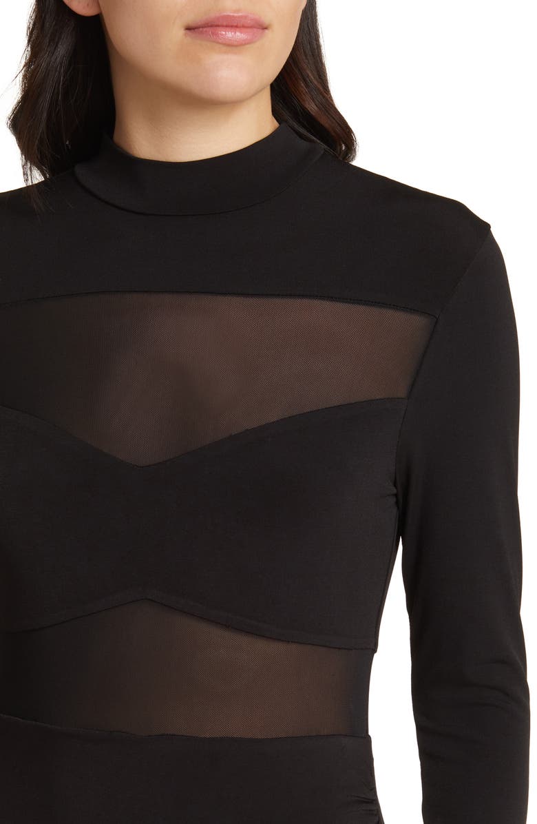 FLORET STUDIOS Mesh Panel Long Sleeve Midi Dress | Nordstromrack