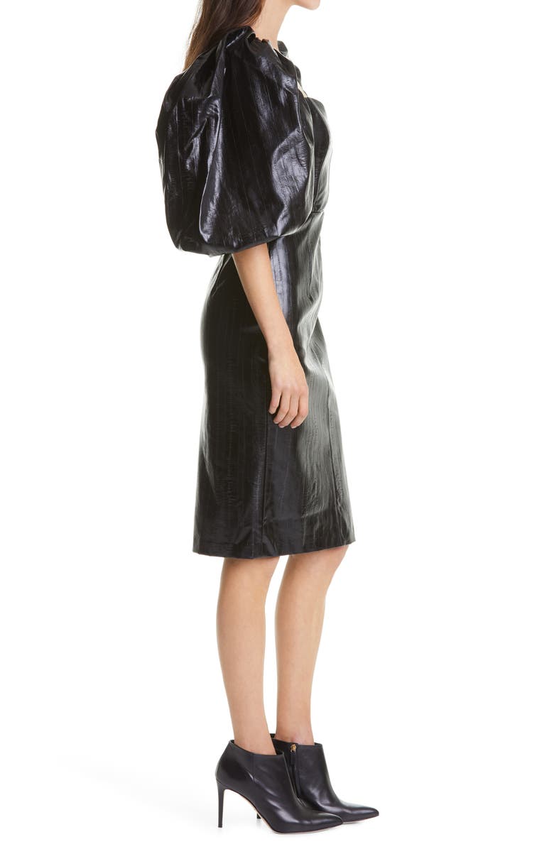 ROTATE Irina Puff Sleeve Textured Faux Leather Sheath Dress | Nordstromrack