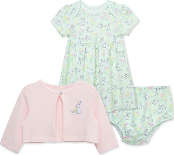 Little Me Bunny Garden Dress, Bloomers & Cardigan Set | Nordstromrack