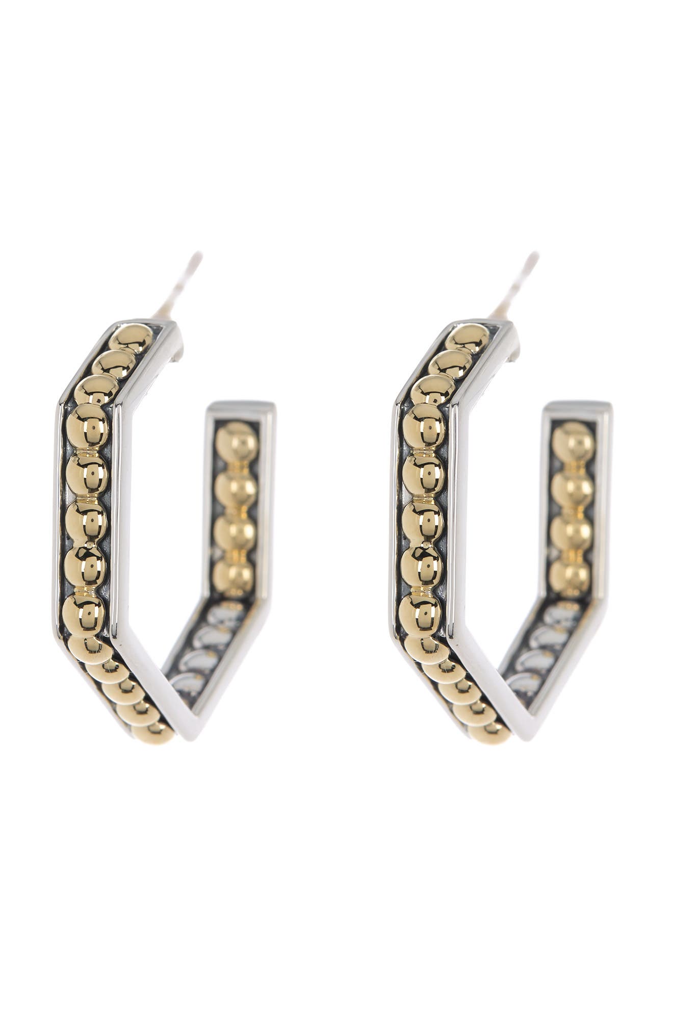 LAGOS Sterling Silver &18K Yellow Gold Signature Caviar 25mm Geo Hoop ...