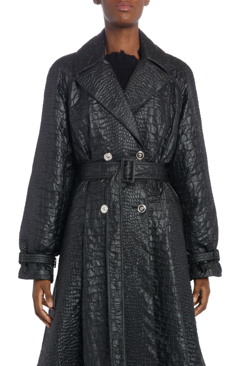 Versace Croc Textured Lacquered A-Line Trench Coat | Nordstromrack
