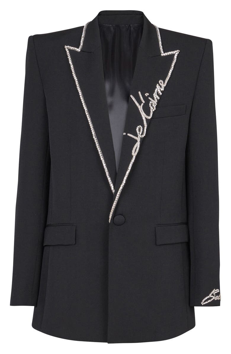 Balmain Love Letter Crystal Piping Wool Grain de Poudre 1-Button Jacket ...