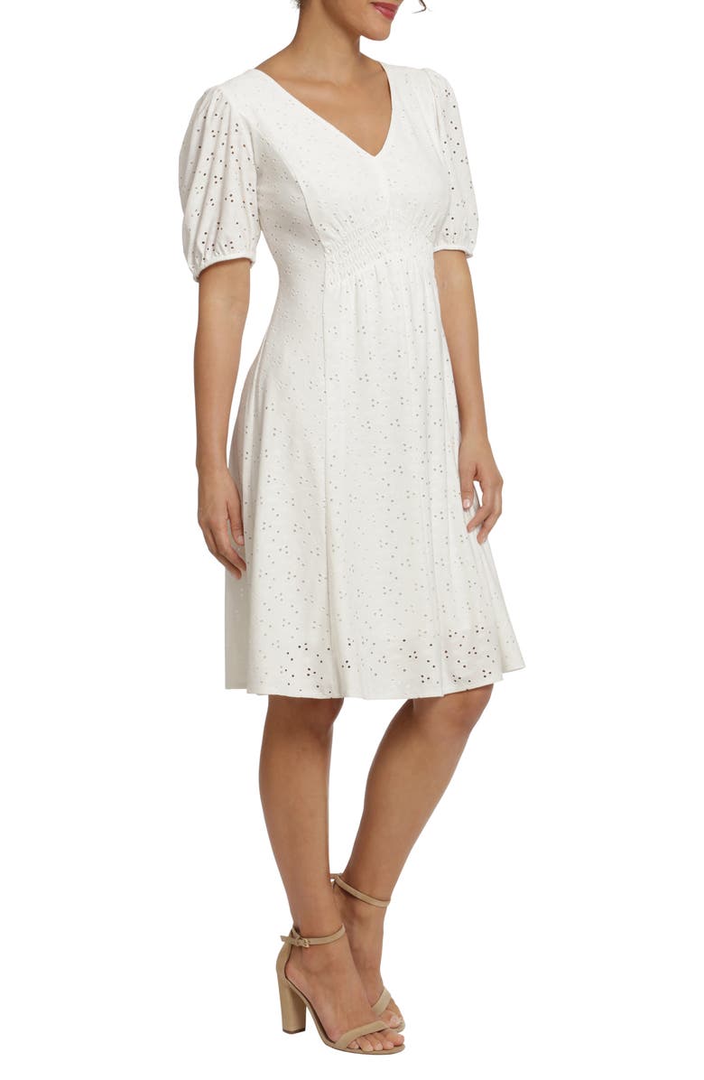London Times Eyelet Short Puff Sleeve Fit & Flare Dress | Nordstromrack
