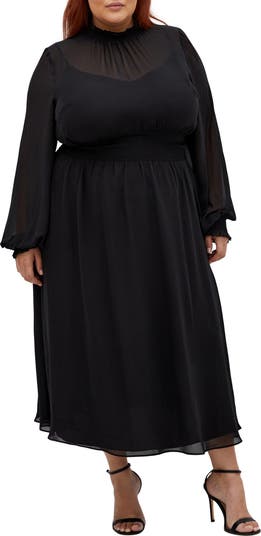 City Chic Portobello Rd Long Sleeve Sheer Mesh Overlay Maxi Dress ...