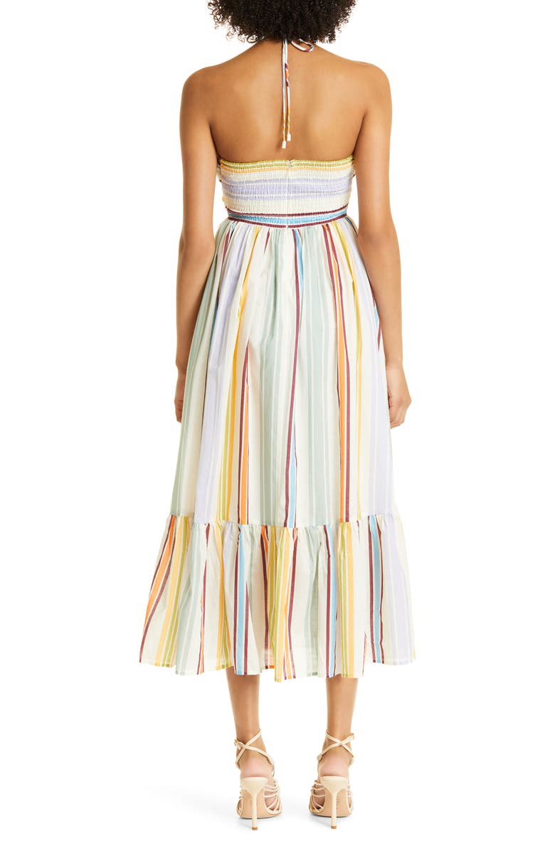 ALEMAIS Axum Stripe Organic Cotton Tiered Cutout Halter Dress ...