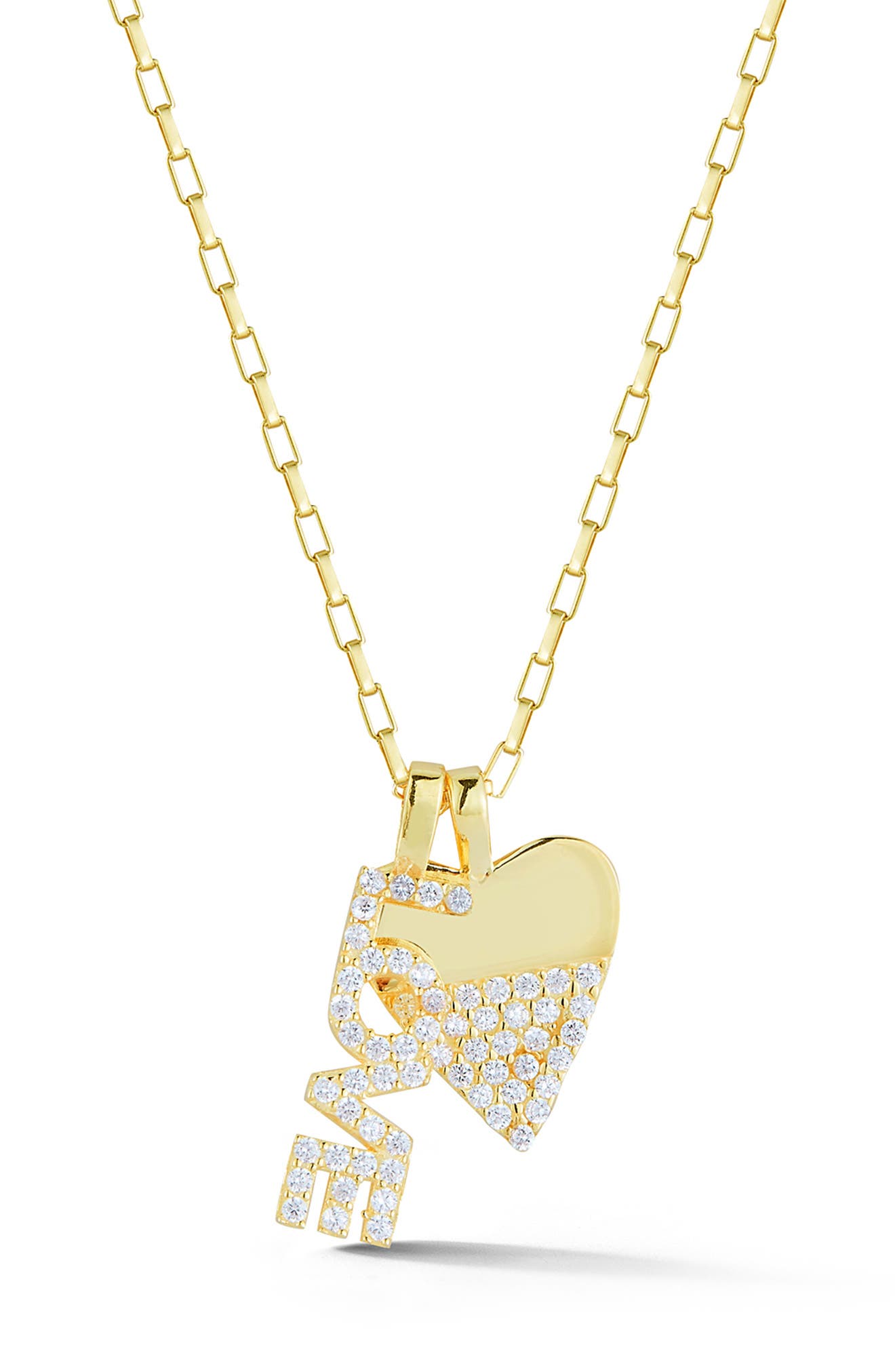 Yellow Gold Vermeil CZ Love & Heart Pendant Necklace (Women ...