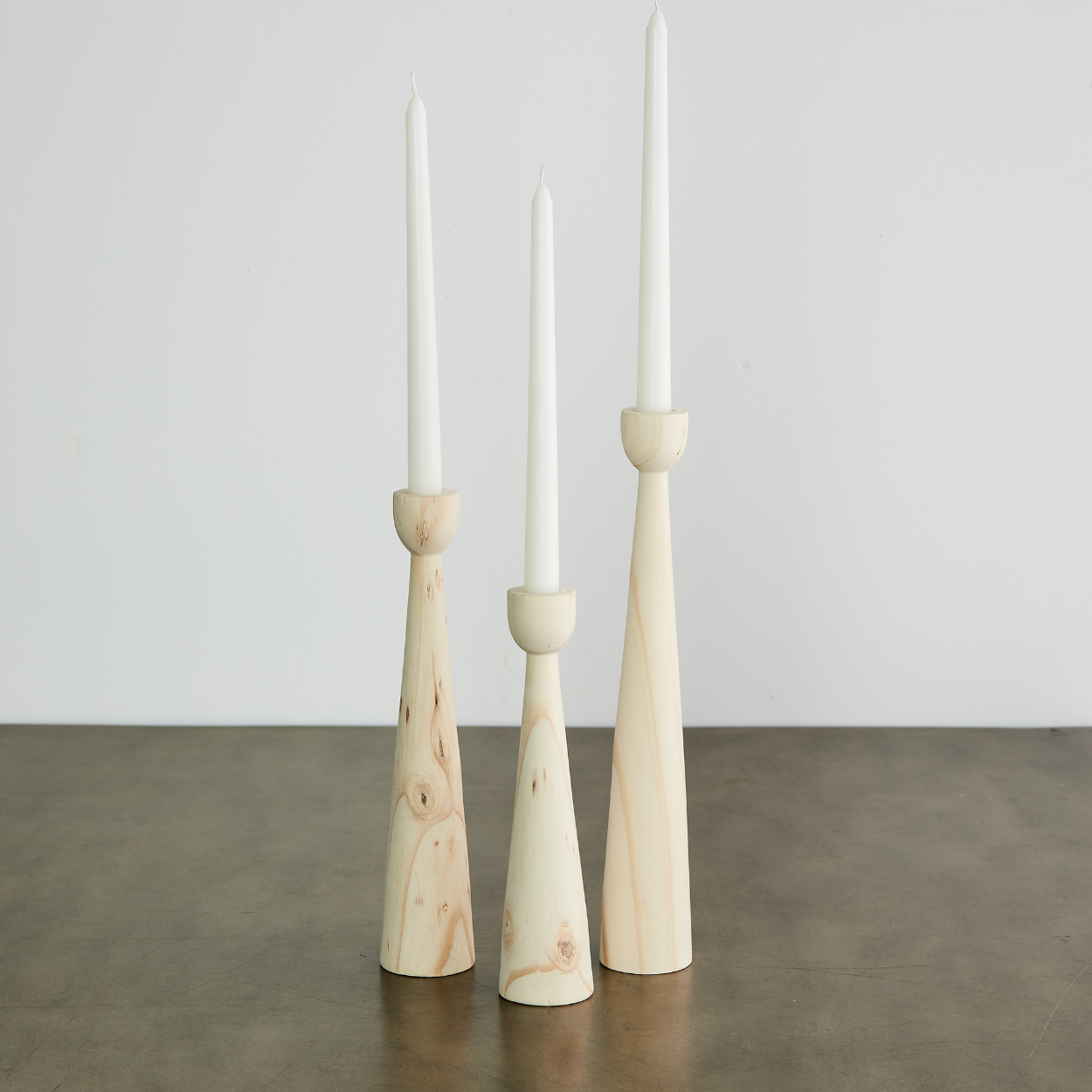 kanju Interiors Tapered Candlestick Holder Pine Wood Cognac, Espresso ...