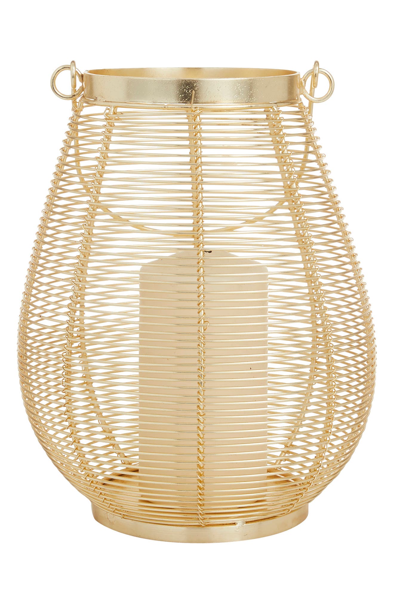 VIVIAN LUNE HOME Goldtone Metal Pillar Candle Lantern with Thin Handle ...