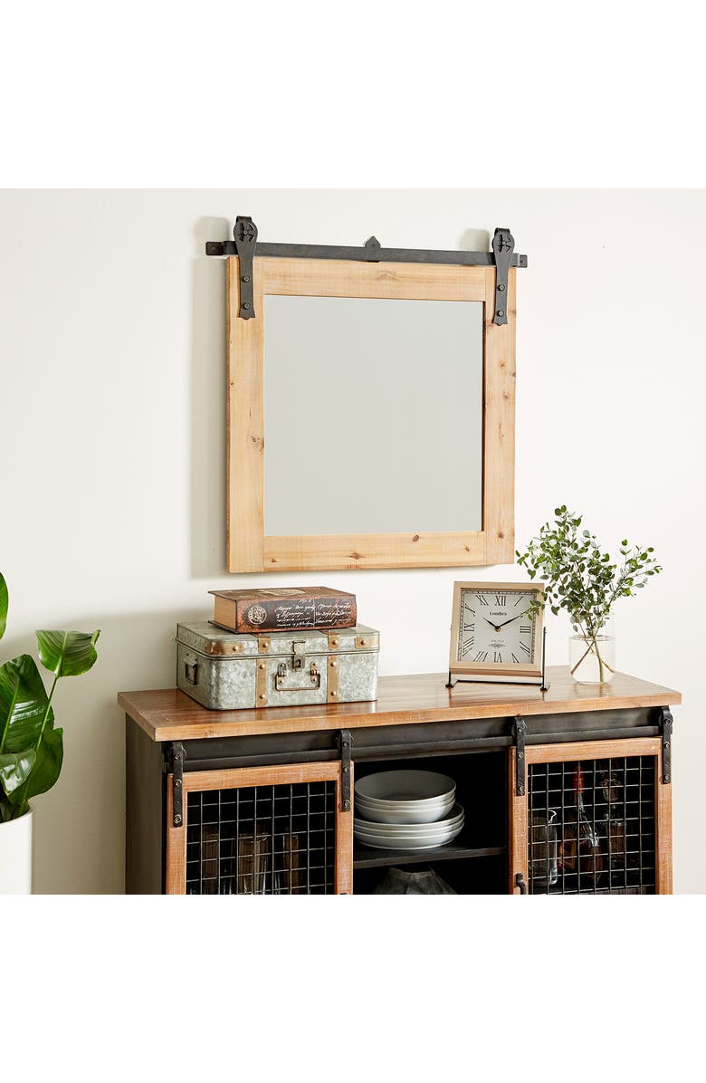 SONOMA SAGE HOME Brown Wood Wall Mirror with Metal Hanging Rod ...