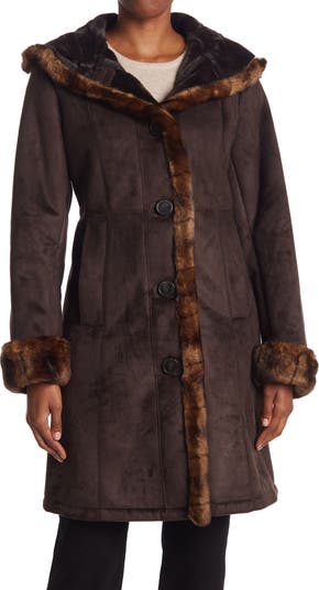 Gallery Faux Fur Trim Faux Suede Coat | Nordstromrack