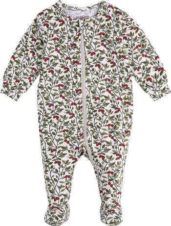 Petit Lem Raspberry Bush Print One Piece Cotton Footie Pajamas ...