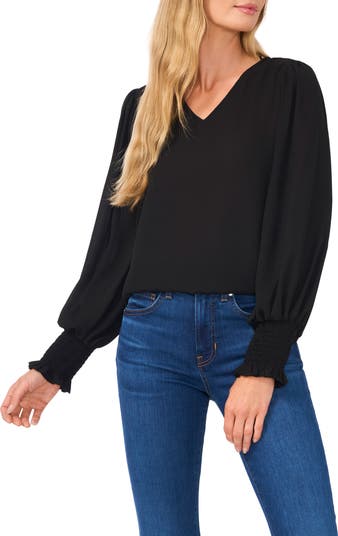 CeCe Smocked Cuff V-Neck Top | Nordstrom